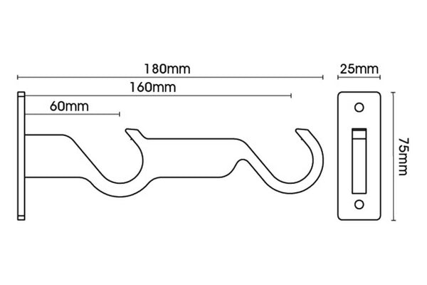 25mm Arc Bronze Double Side Bracket - single – UK Curtain Poles